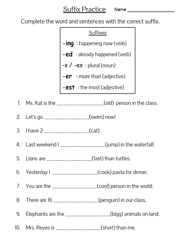 Complete The Word and Sentences With The Correct Suffix.: - Ing - Ed ...