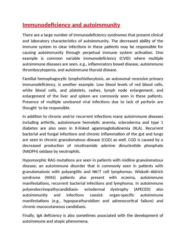 Immunodeficiency and Autoimmunity | PDF | Immunodeficiency | Autoimmunity