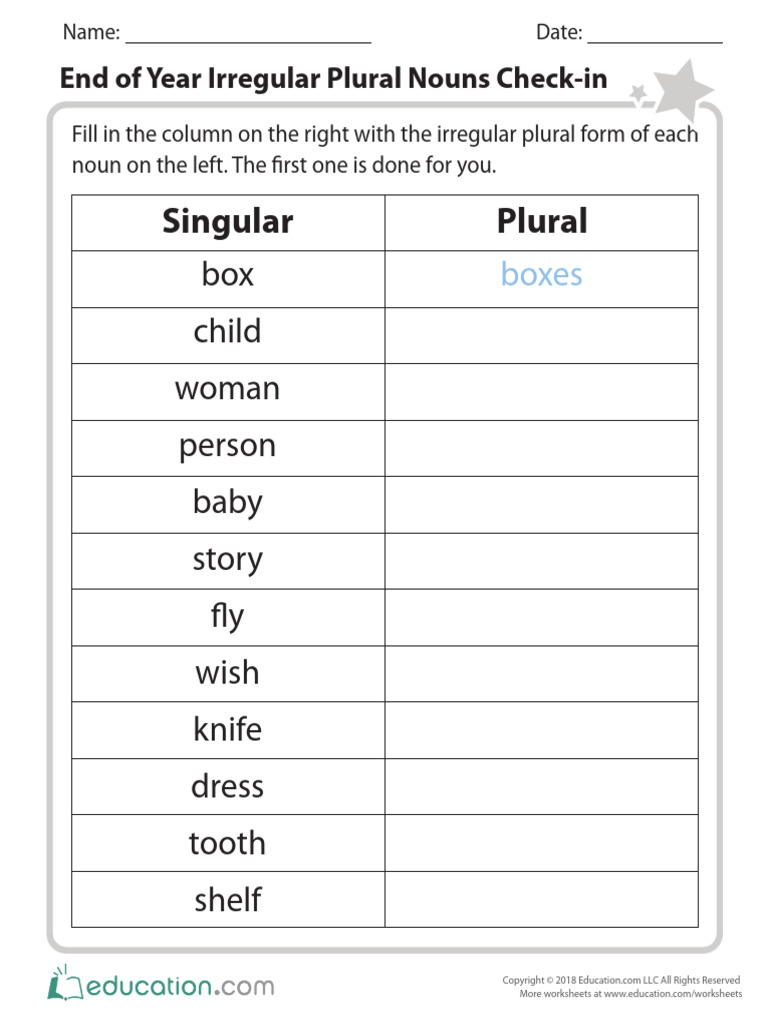 End of Year Irregular Plural Nouns Check in | PDF