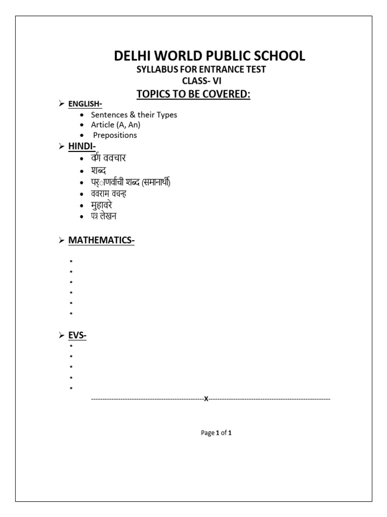 Entrance Test Syllabus Class-Vi. | PDF