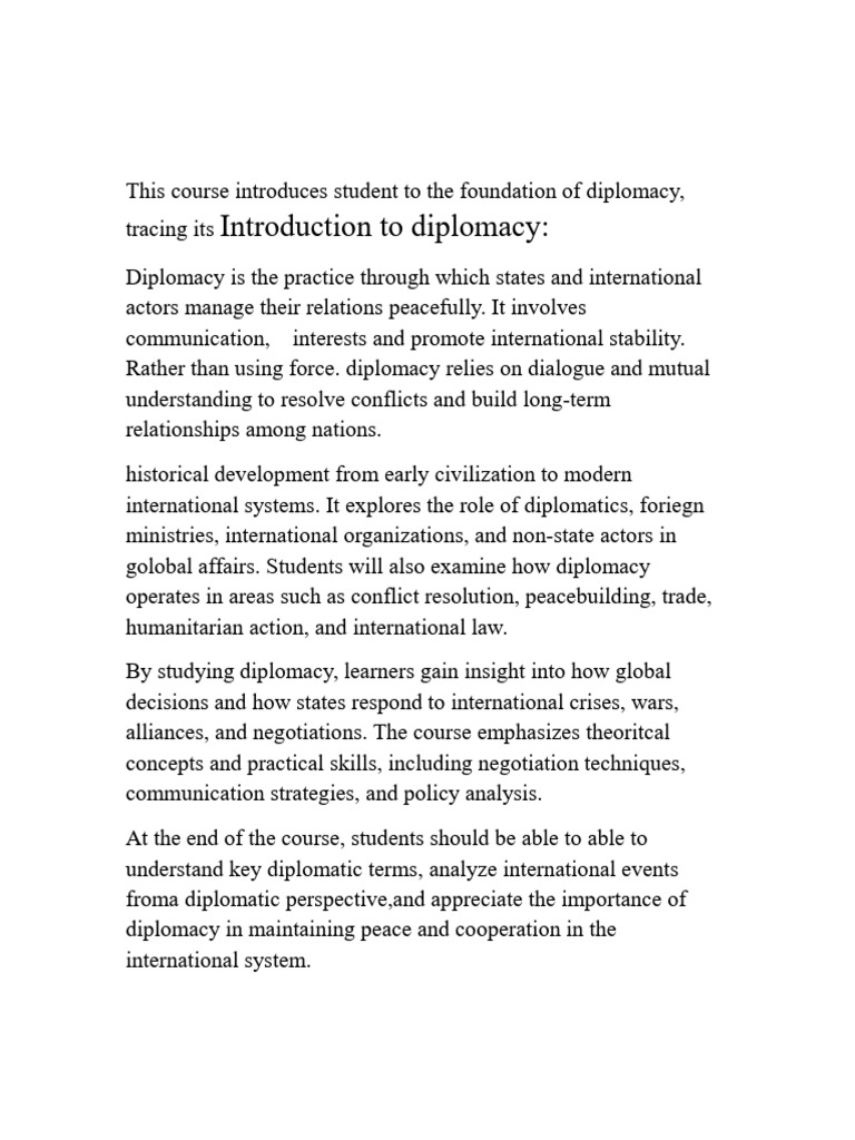 Intoduction To Diplomacy | PDF | Diplomacy | Negotiation