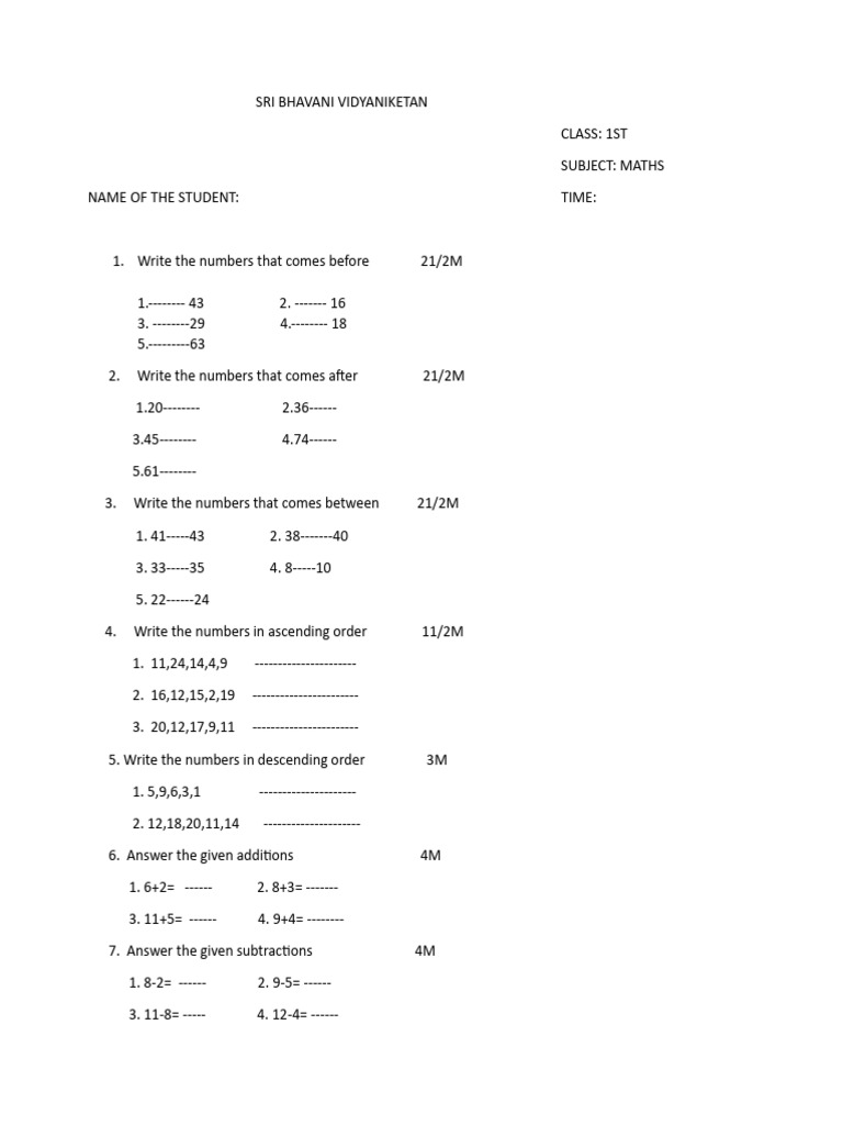 Maths Worksheet 1 | PDF