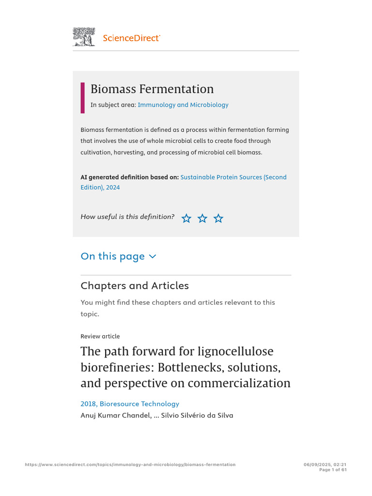 Biomass Fermentation - An Overview - ScienceDirect Topics | PDF ...