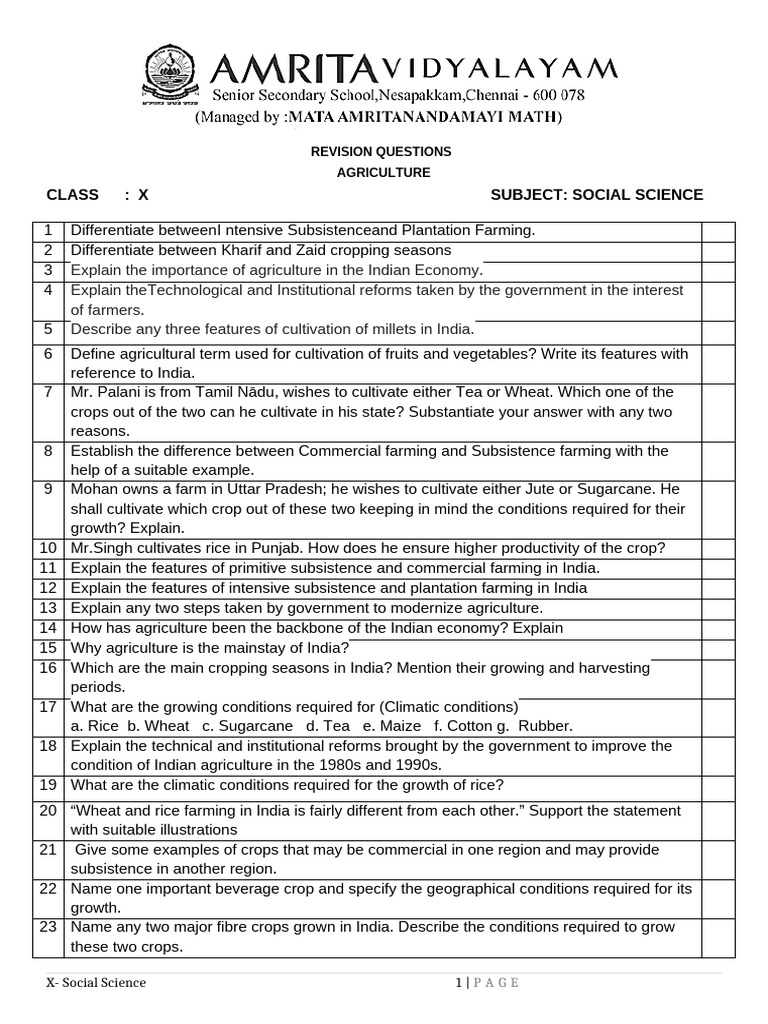 Revision Questions Agriculture | PDF | Agriculture | Cash Crop