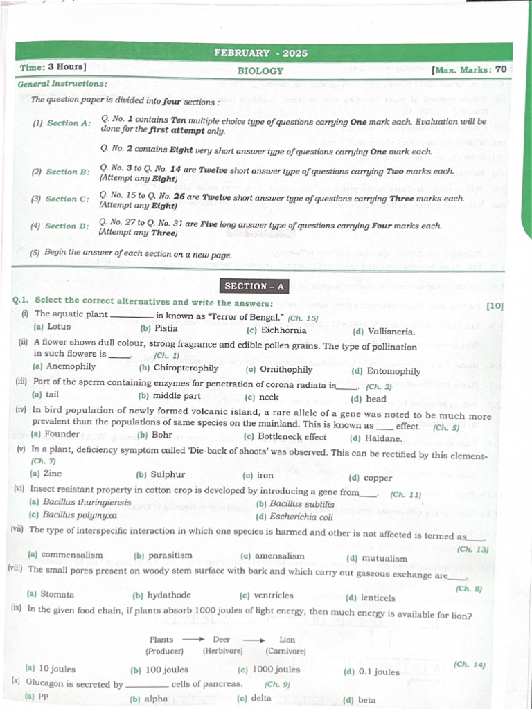 Bio Que. Paper 2025 | PDF