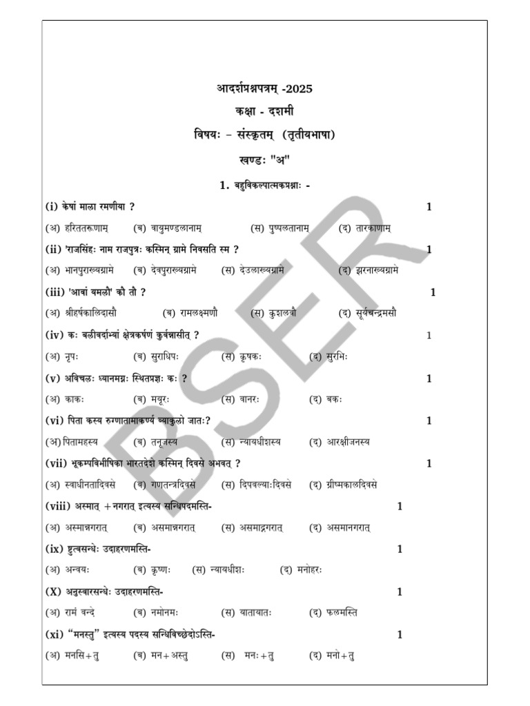 10th - Sanskrit - Model Paper - 2025 | PDF