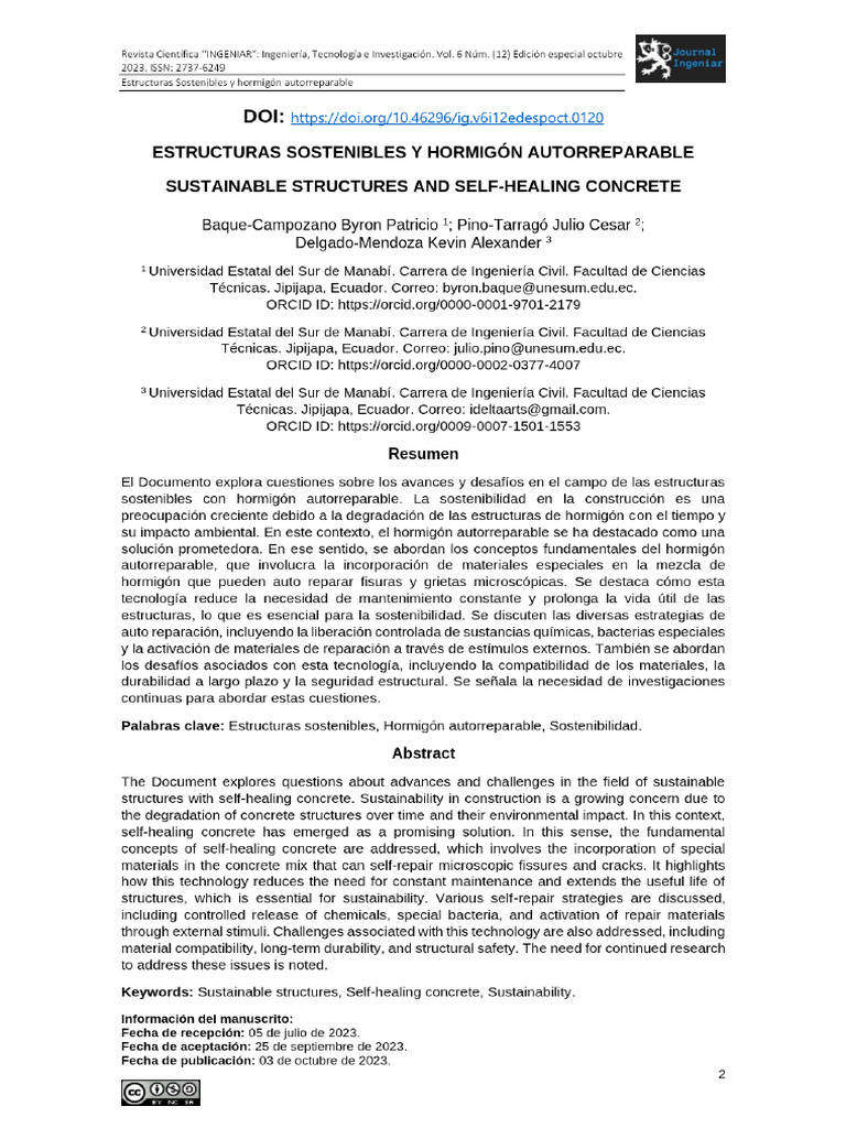 Vista de Estructuras Sostenibles y Hormigón Autorreparable | PDF
