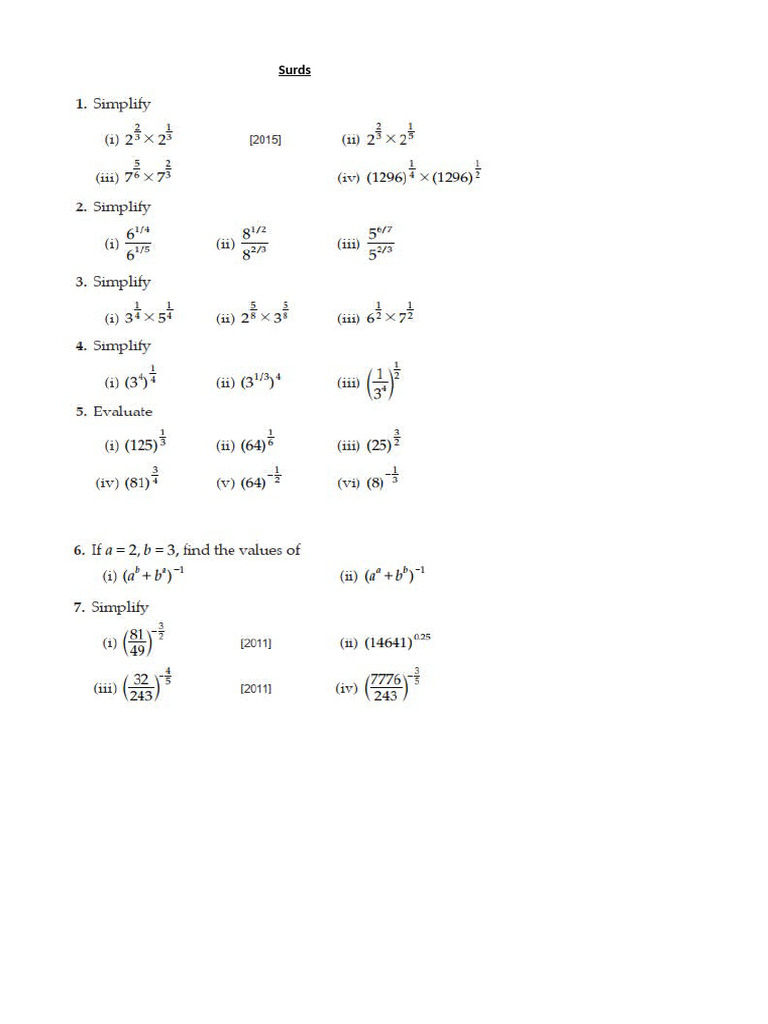 Surds Practice Sheet & Ans Keys | PDF