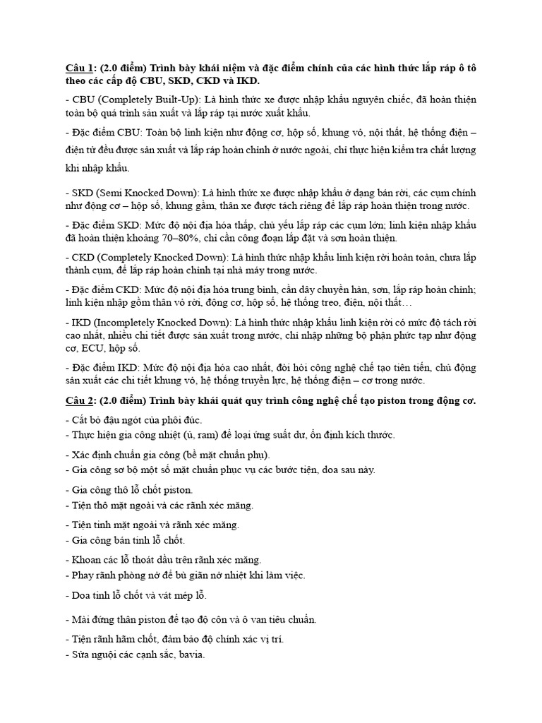 ĐỀ CƯƠNG SX LR Ô TÔ | PDF