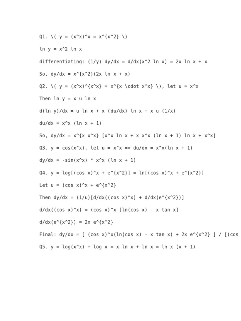 Differentiation Questions 1 To 5 Handwritten | PDF