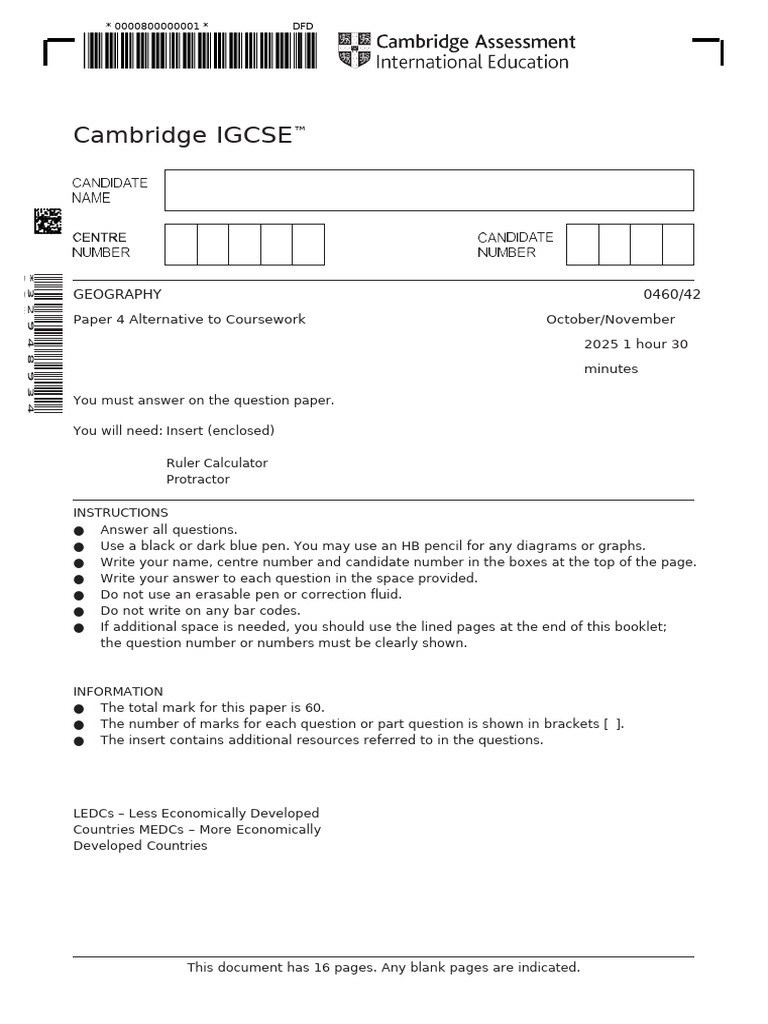 November 2025 Geography Igcse 0460 Past Paper 4 | PDF