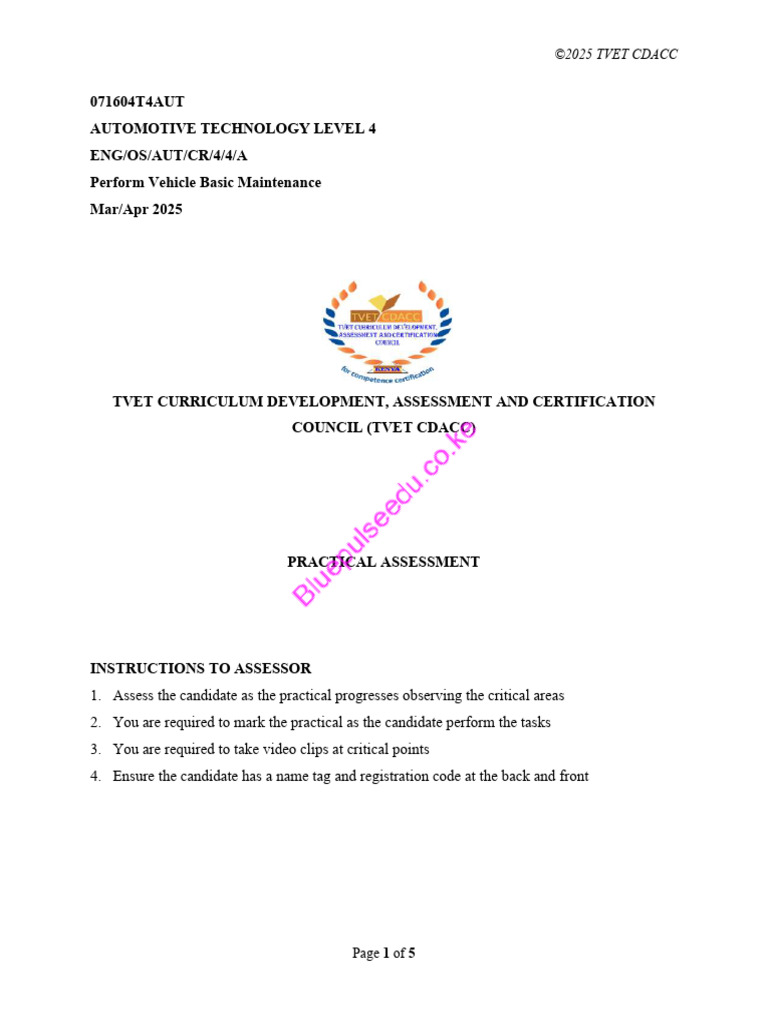 Observation Checklist Perform Vehicle Basic Maintenance Level 4 1 ...
