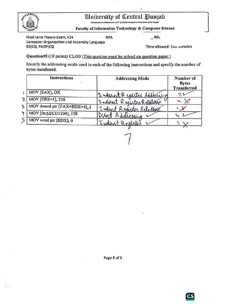 Computer Organization and Assembly Language (COAL) Final Term Fall 2024 ...