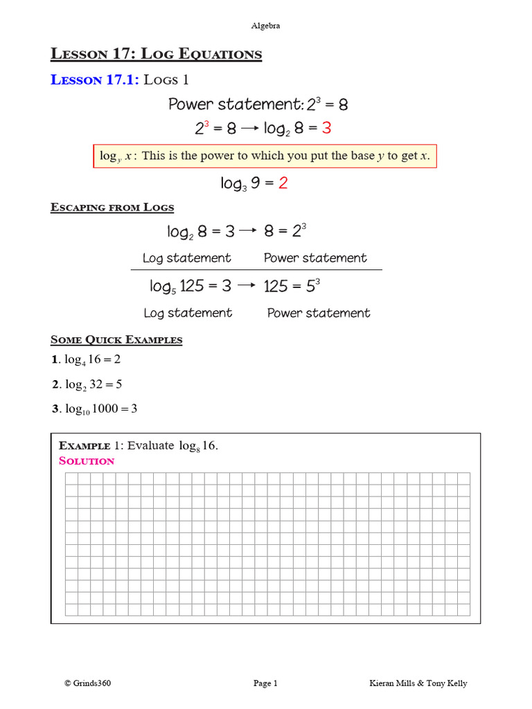 Algebra Lesson 17 Notes Logs | PDF | Chess | Chess Theory