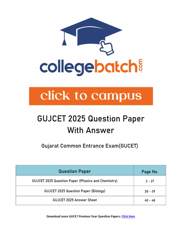GUJCET 2025 Question Paper With Answer | PDF