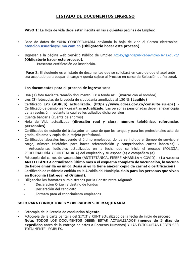 1 Listado de Documentos Ingreso | PDF