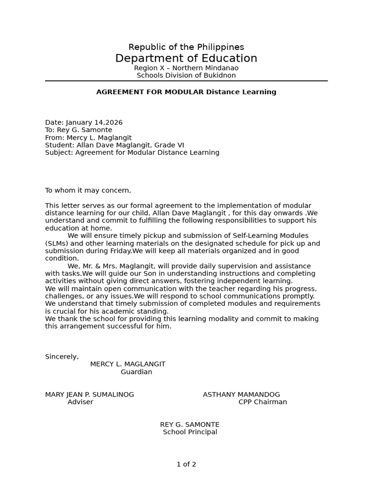Modular Distance Learnign Agreement | PDF