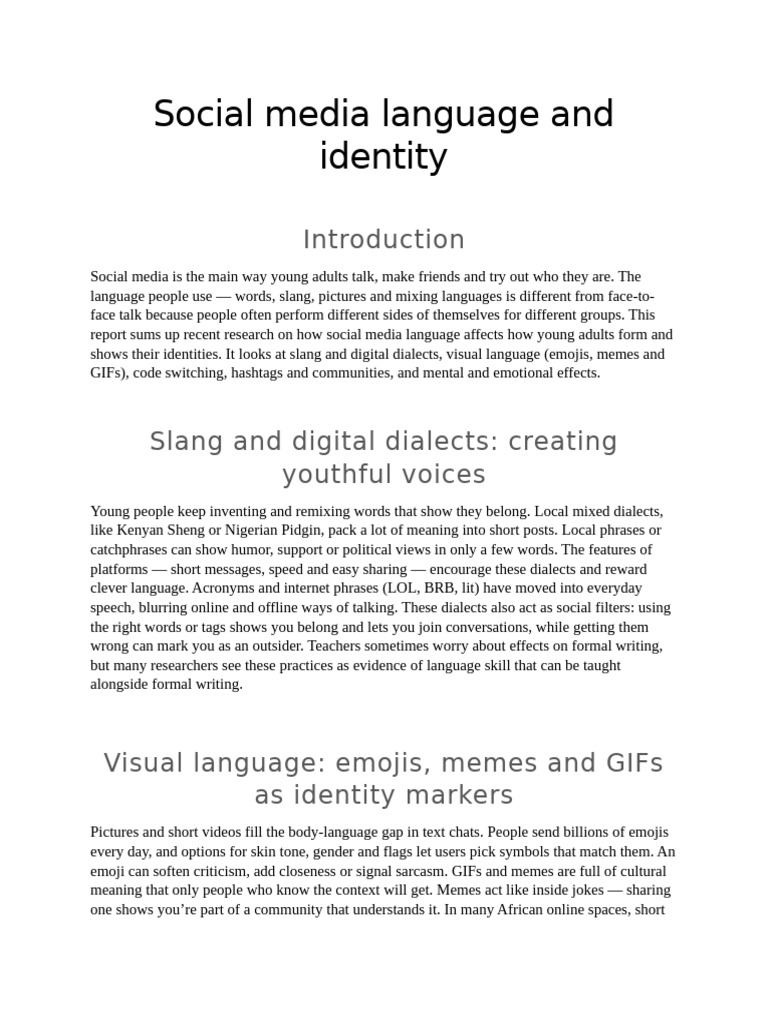Social Media Language and Identity | PDF | Hashtag | Slang