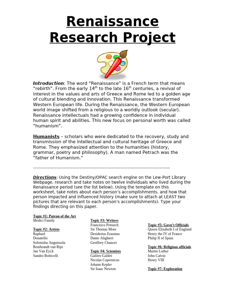2013 Final Renaissance Research Project | PDF | Renaissance | Humanism