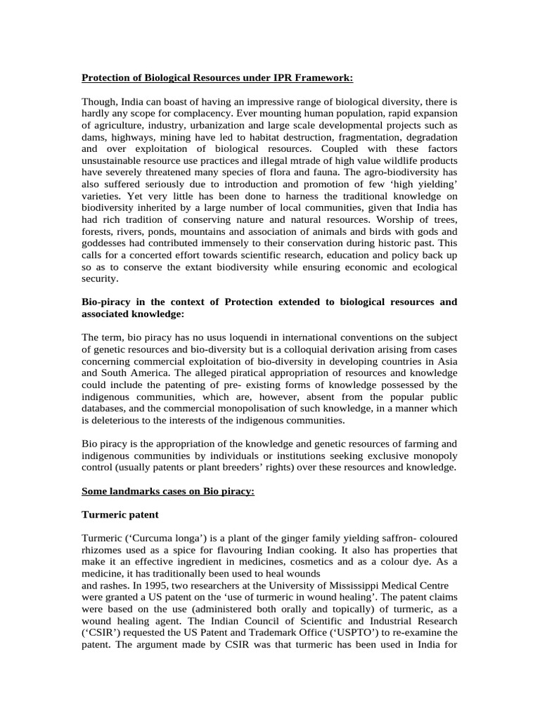 Basics of Bioresources Protection Under IPR | PDF | Turmeric