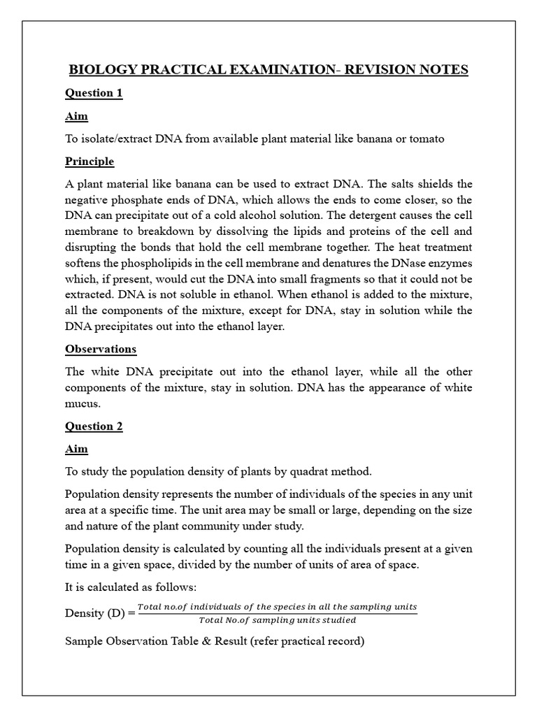 Revision Notes Biology Practical Pdf Cell Membrane Ethanol
