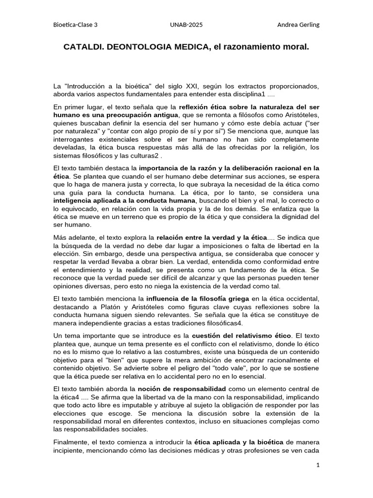 CATALDI - Resumen | PDF | Bioética | Verdad