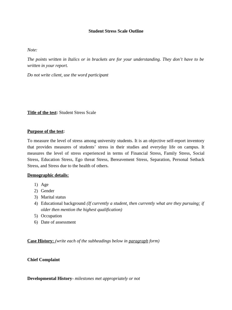 Student Stress Scale Report Outline | PDF | Stress (Biology) | Validity ...