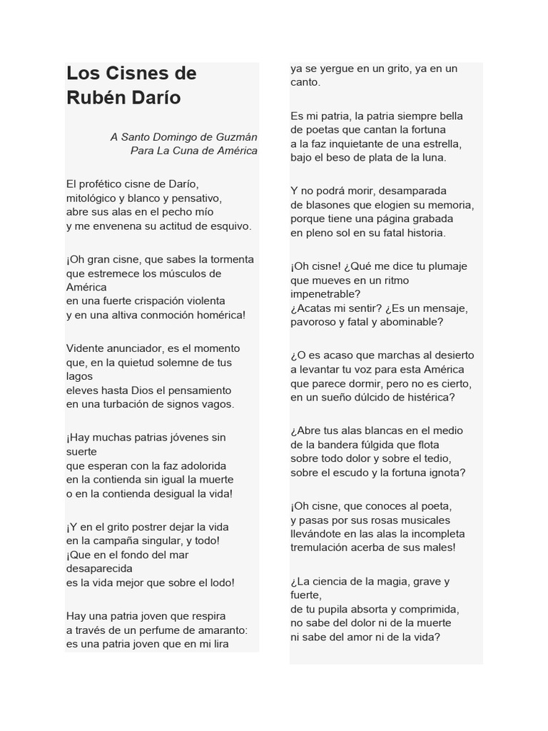 Los Cisnes de Rubén Darío | PDF
