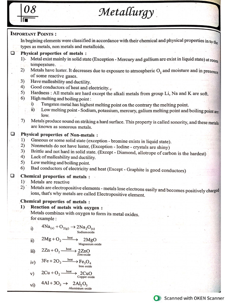 Class 10 Metallurgy Notes Science -1 | PDF
