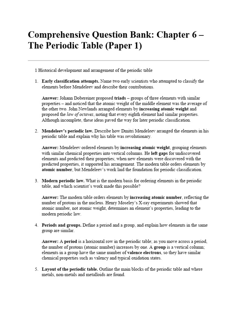 Chapter 6 - The Periodic Table (Paper 1) | PDF | Periodic Table | Atoms