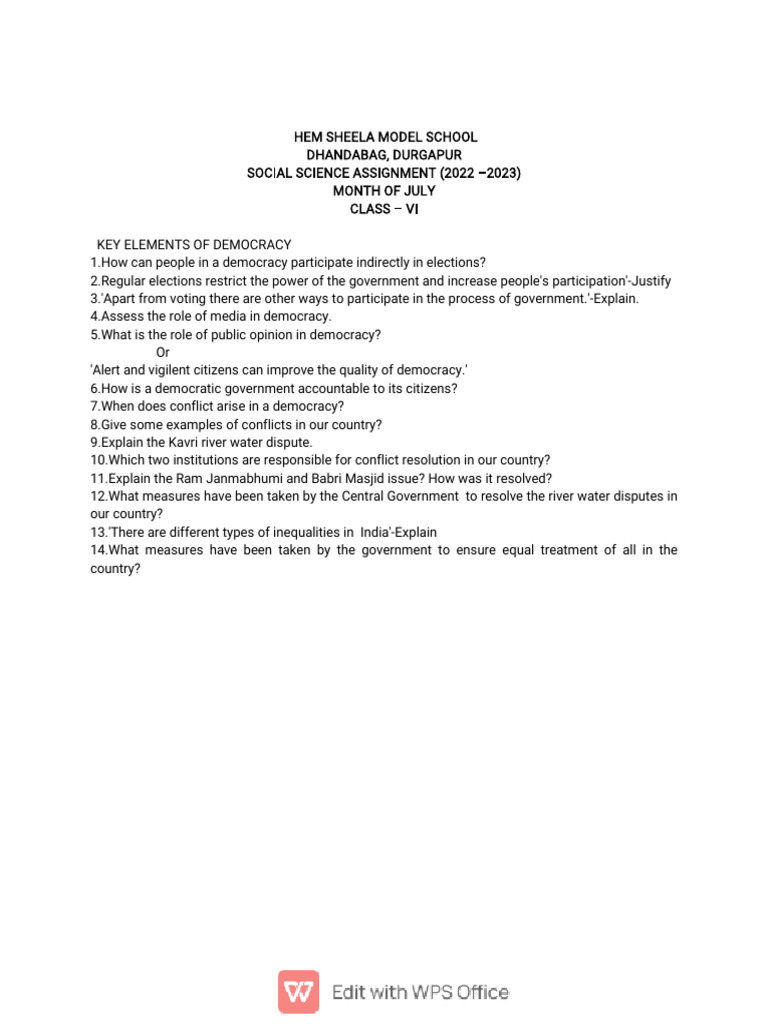 Class VI Assignment | PDF