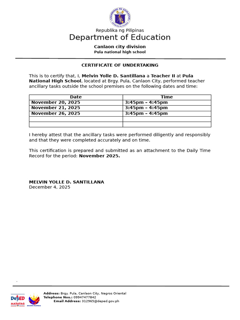 Certificate of Undertaking | PDF