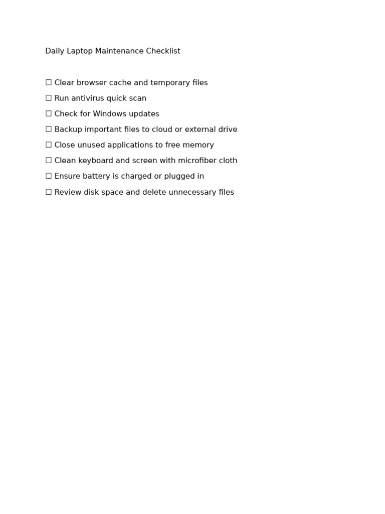 Daily Laptop Maintenance Checklist | PDF