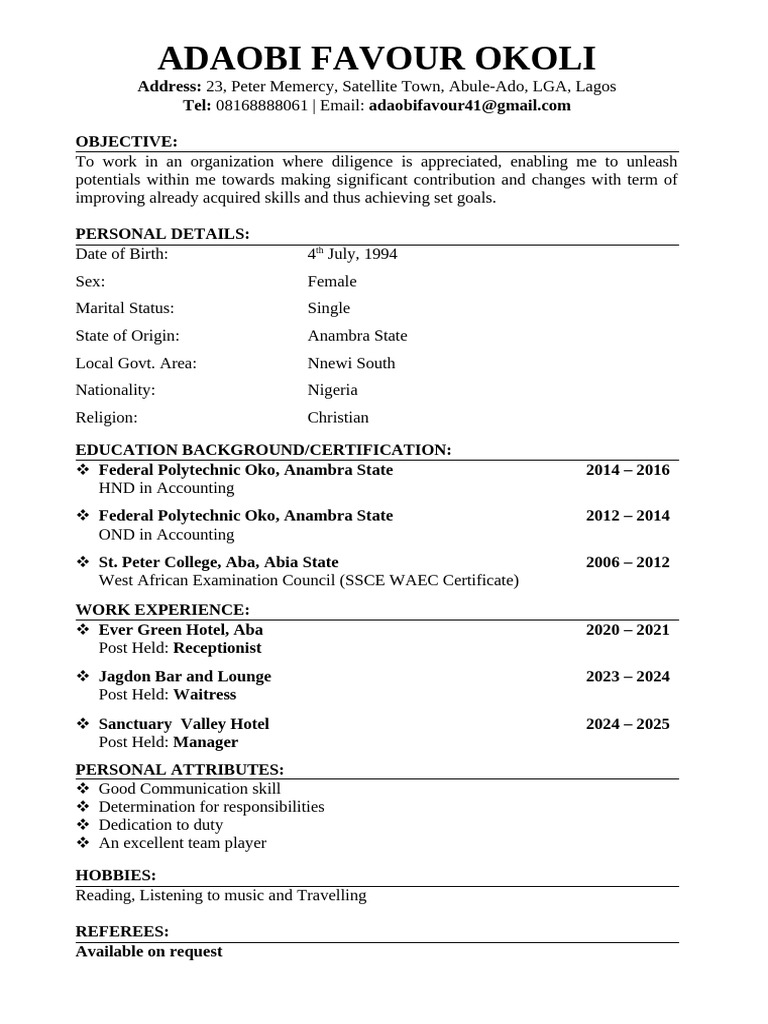 Adaobi Favour Okoli CV | PDF