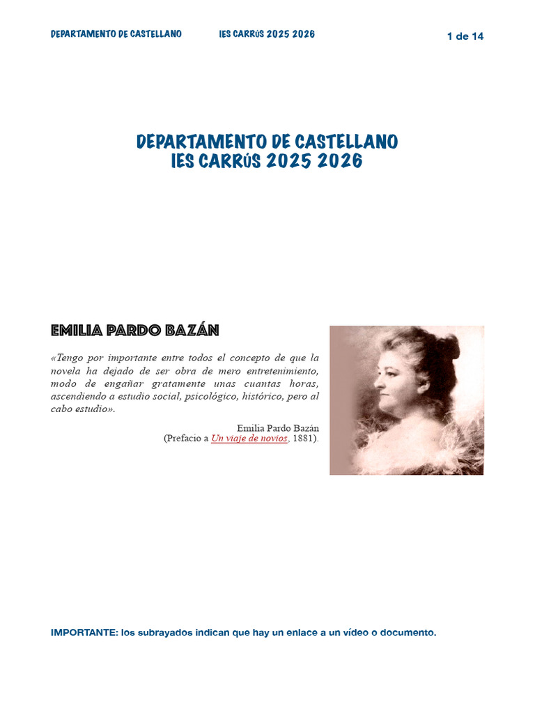 EMILIA PARDO BAZÁN 2025 2026 - copia | PDF | Realismo literario | Novelas