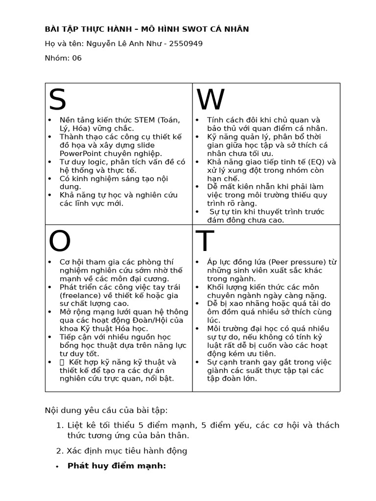 BT - Mo Hinh SWOT CA Nhan | PDF