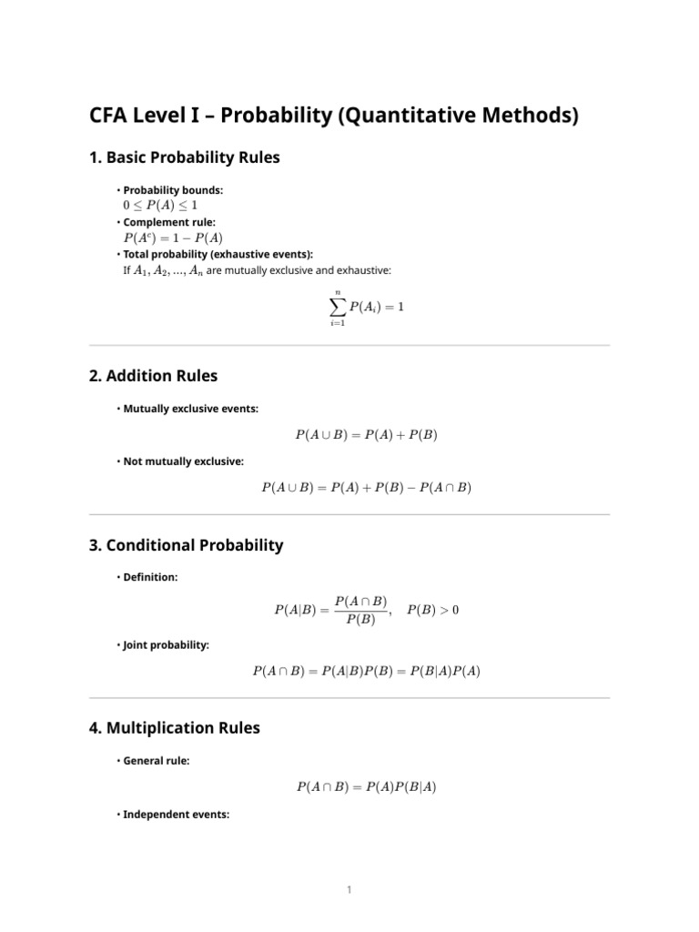 Cfa Level I - Probability Formulas (Quants) | PDF | Variance ...