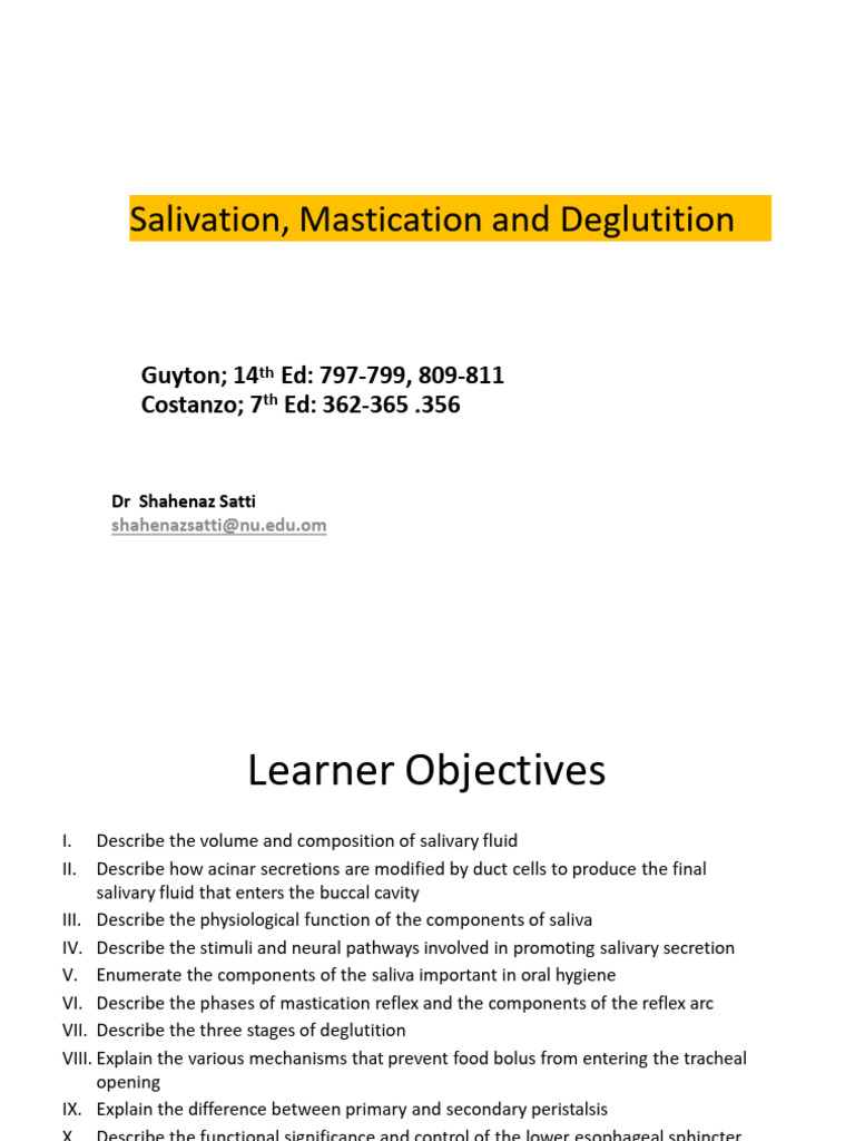 Salivation, Mastication and Deglutition 2024 | PDF | Saliva | Esophagus