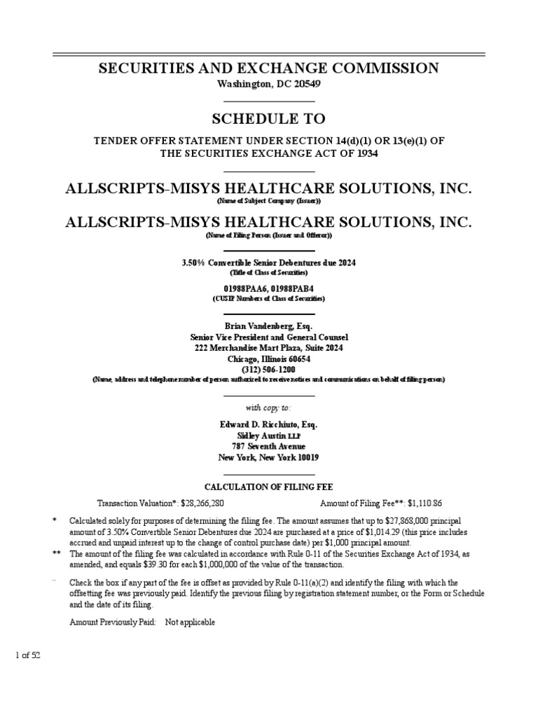 Allscripts-Misys Healthcare Solutions, Inc. (Form - SC To-I, Received ...
