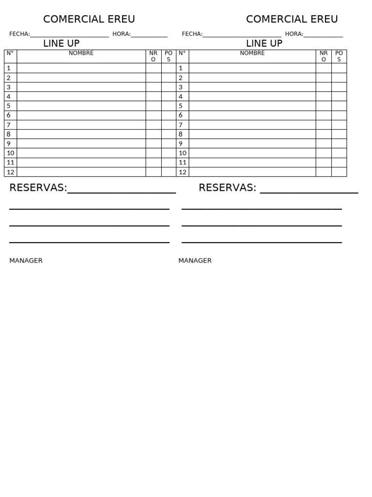 Formato Line Up de Beisbol | PDF