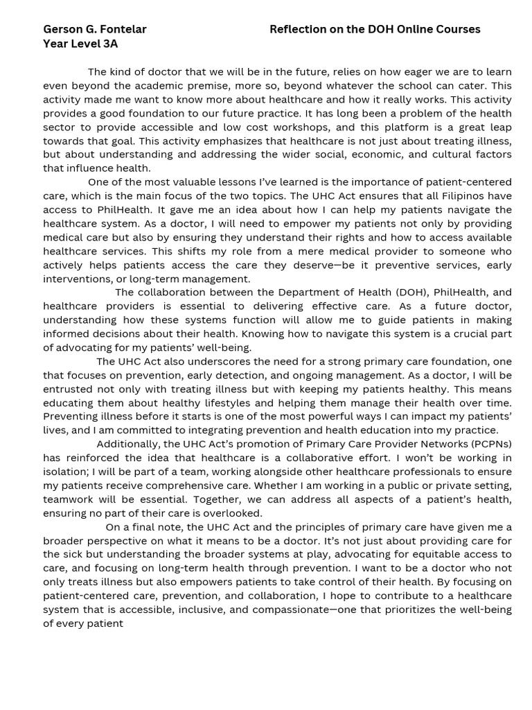 Fontelar Reflection | PDF | Health Care | Well Being