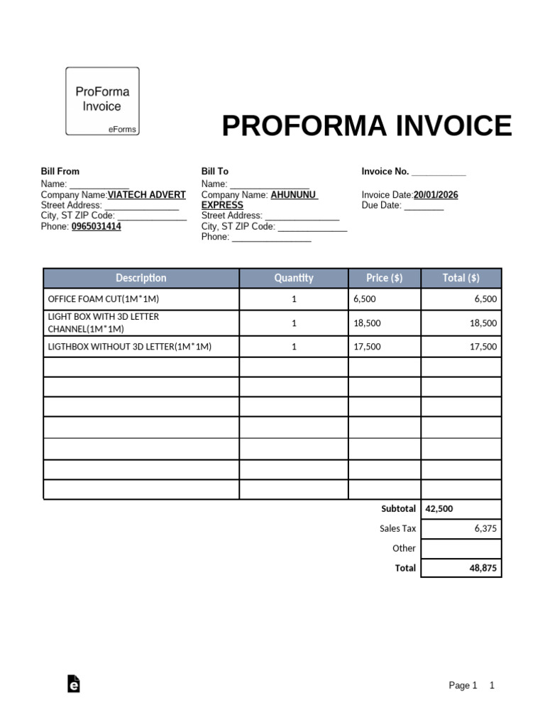 Proforma Invoice VIATECH ADVERT | PDF