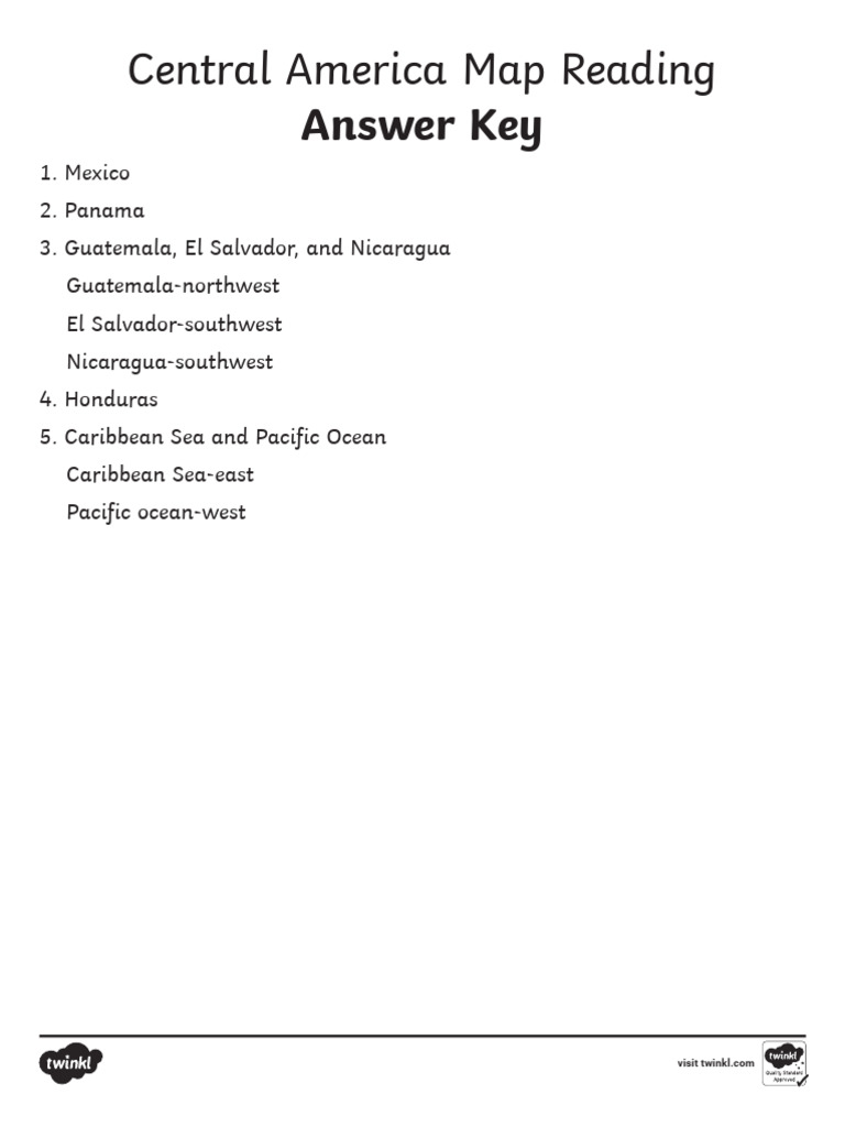 Central America Map Reading Activity Answer Key | PDF