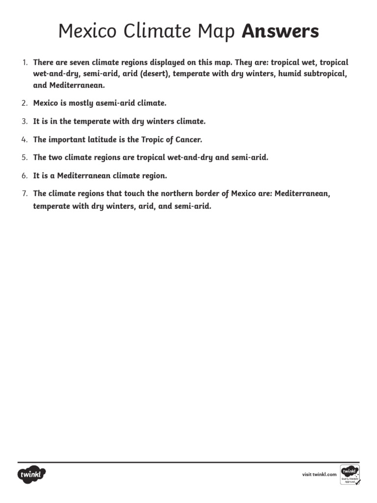 Mexico Climate Map Reading Activity Answer Key | PDF | Temperate ...