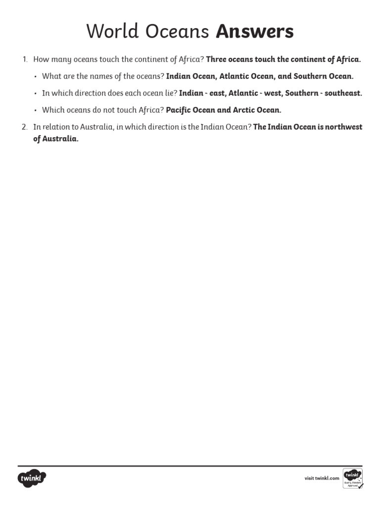 World Oceans Map Activity Answer Key | PDF