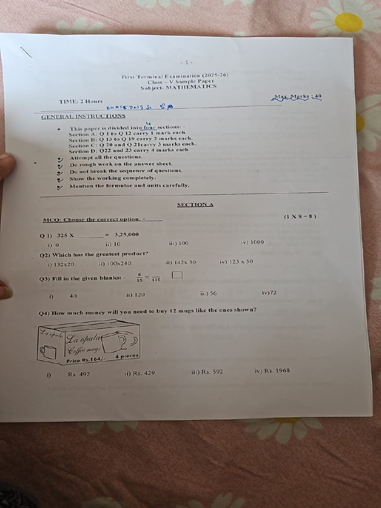 Math Sample Exam Paper | PDF