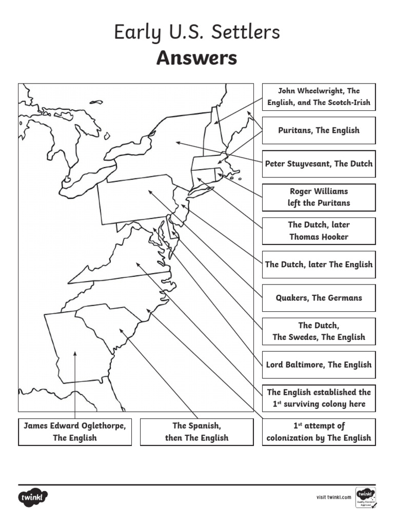 Thirteen Original US Colonies Cut and Stick Map Answer Key | PDF