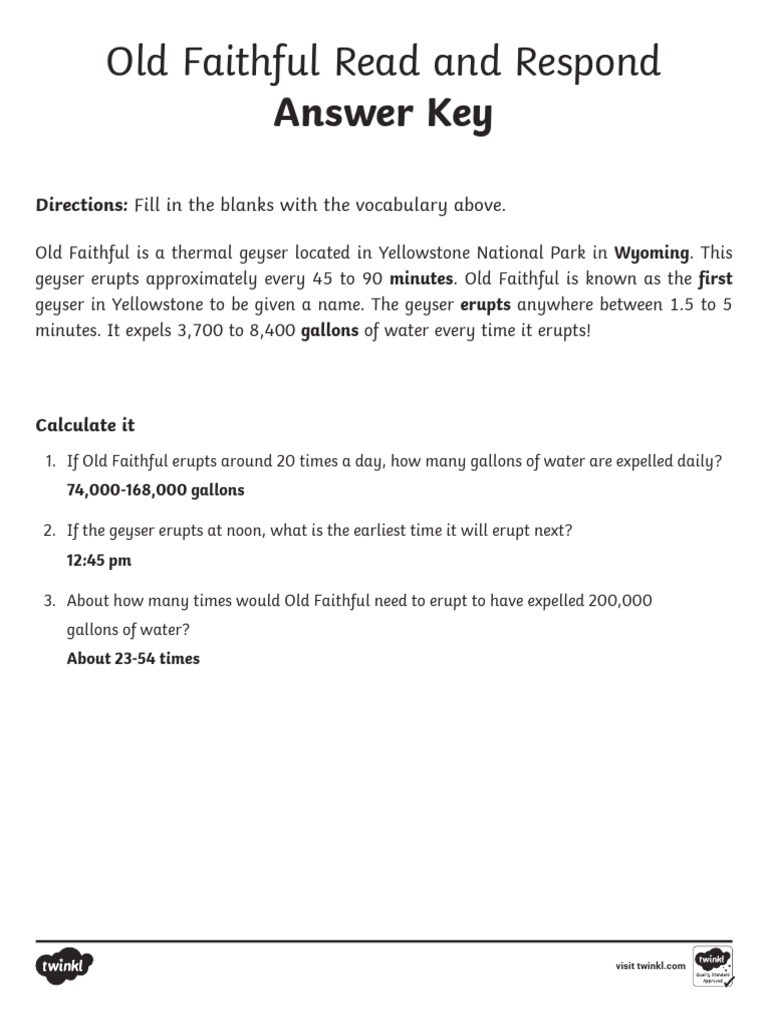 Old Faithful Read and Respond Answer Key | PDF