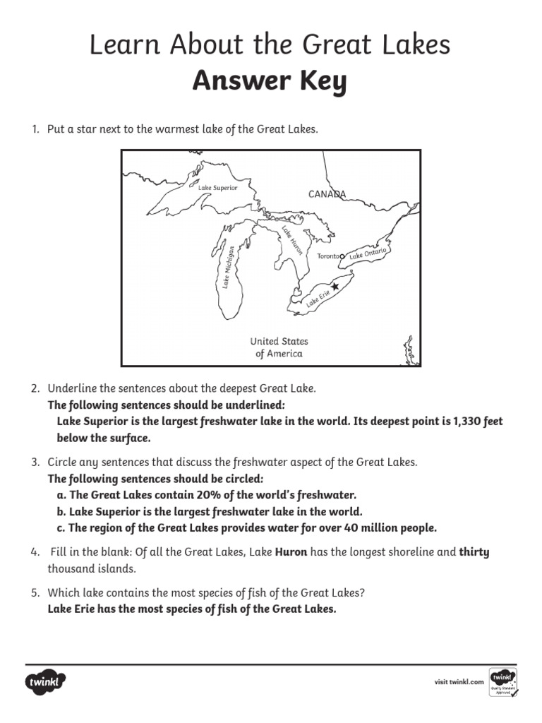 Learn About The Great Lakes Activity Answer Key | PDF