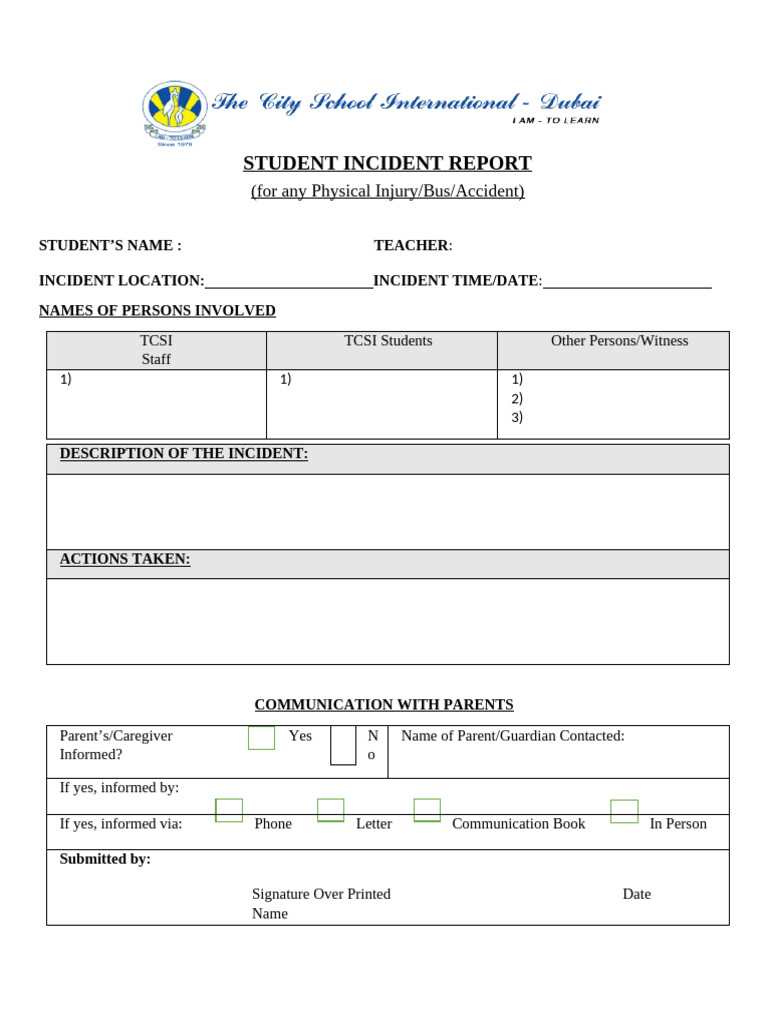 Student Incident Report Form | PDF